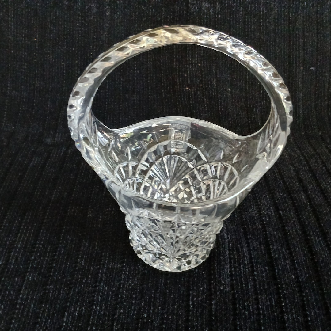 Vintage Lead Crystal Basket With Handle, Heavy Hand Cut Crystal Bridal ...