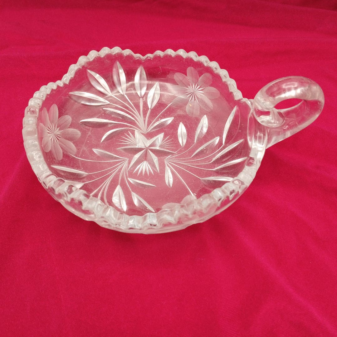 Handled Pressed Glass Candy Nut Bon-bon Dish, Small Nappy Bowl, Floral ...
