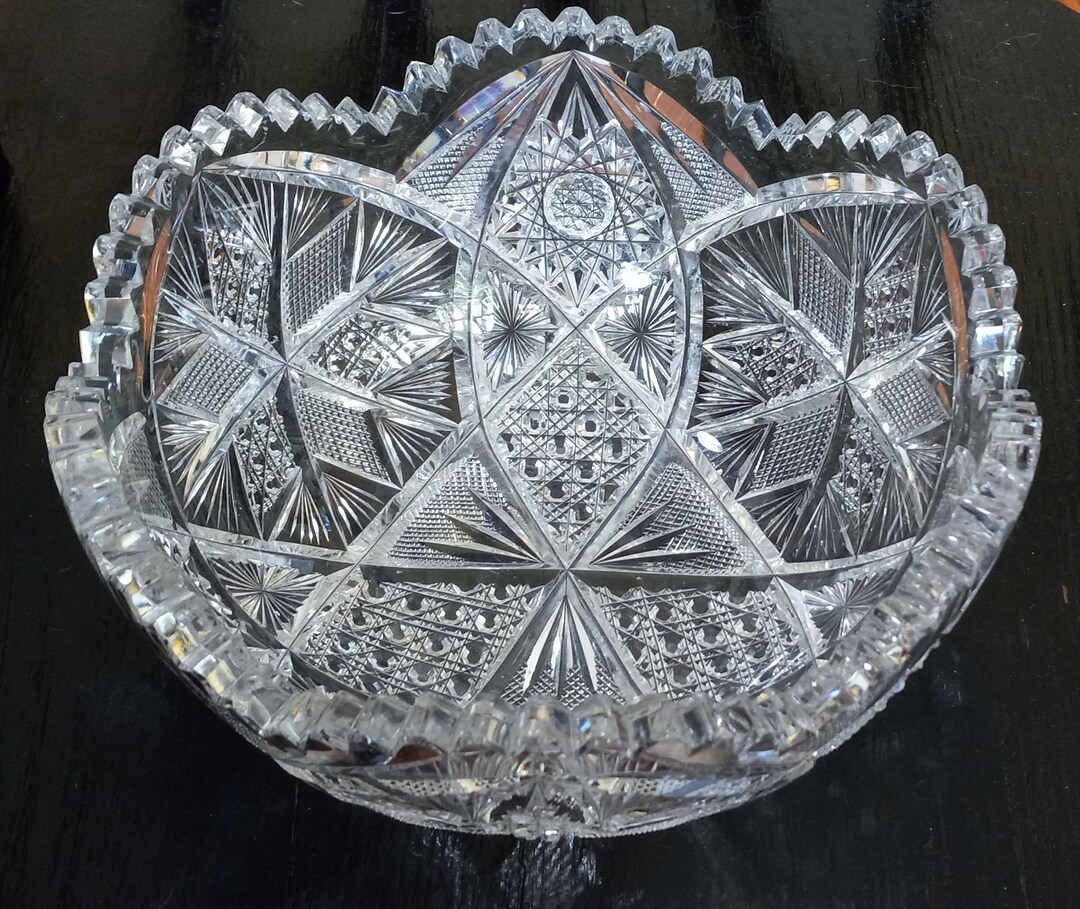 Stunning Large Lead Cut Crystal Bowl, 8" ABP American Brilliant Period ...