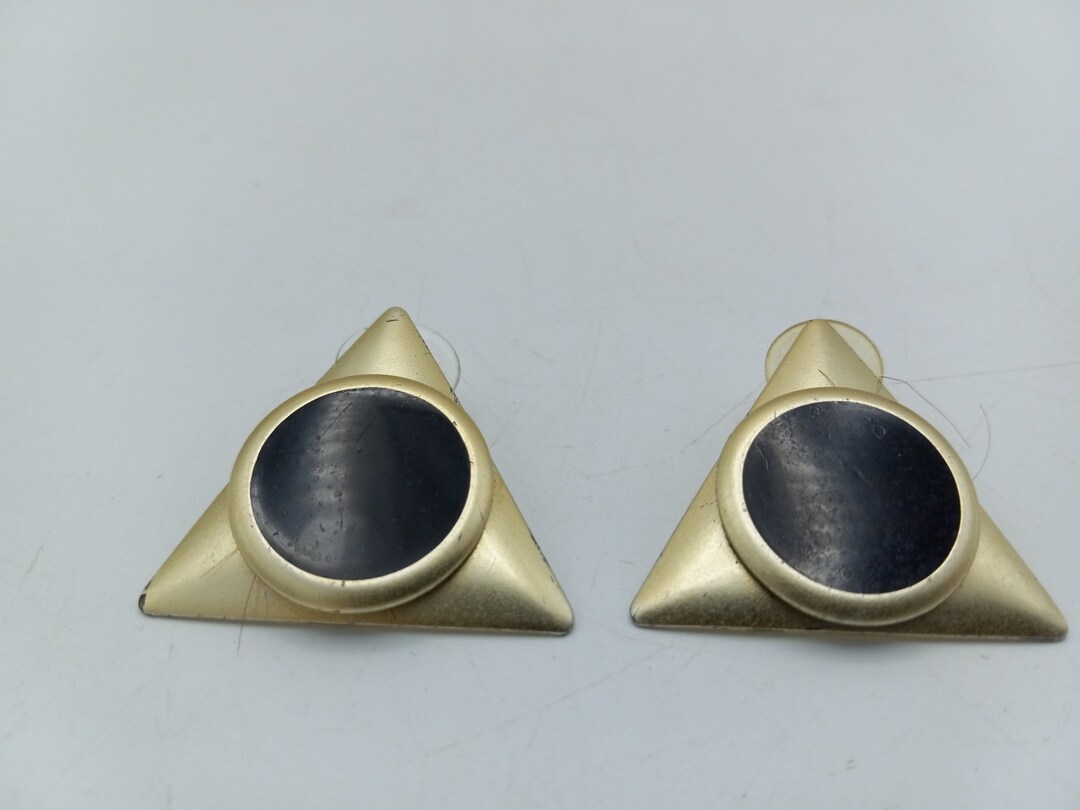Large Gold and Black Pierced-ear Earrings, Triangle Gold and Black ...