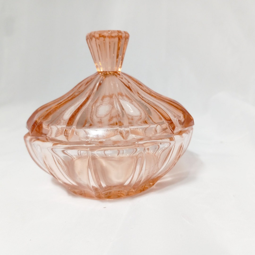 Pink Depression Glass Candy Dish With Lid Small Candy Dish With Cover ...