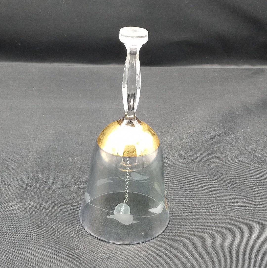 Lead Crystal Art Glass Bell, Gold Trim Clear Crystal Bell, Vintage ...