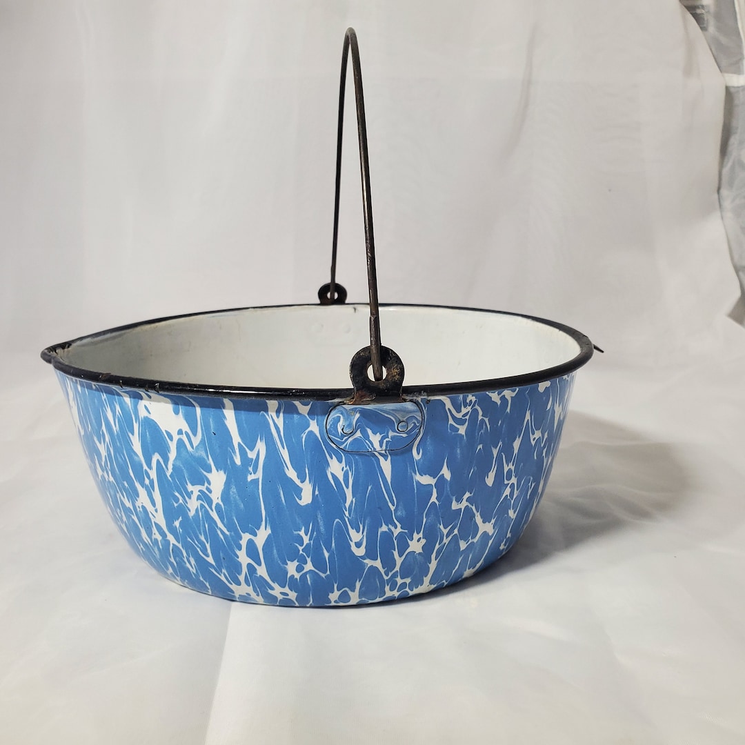 Light Blue Splatter Enamelware 12 Cup Pot, Metal Pot With Side Handle ...