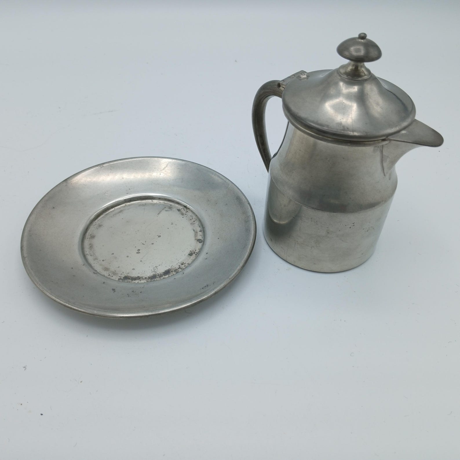 Small Pewter Pitcher Shaped Like a Teapot With Tray: Kitchen Accessory ...