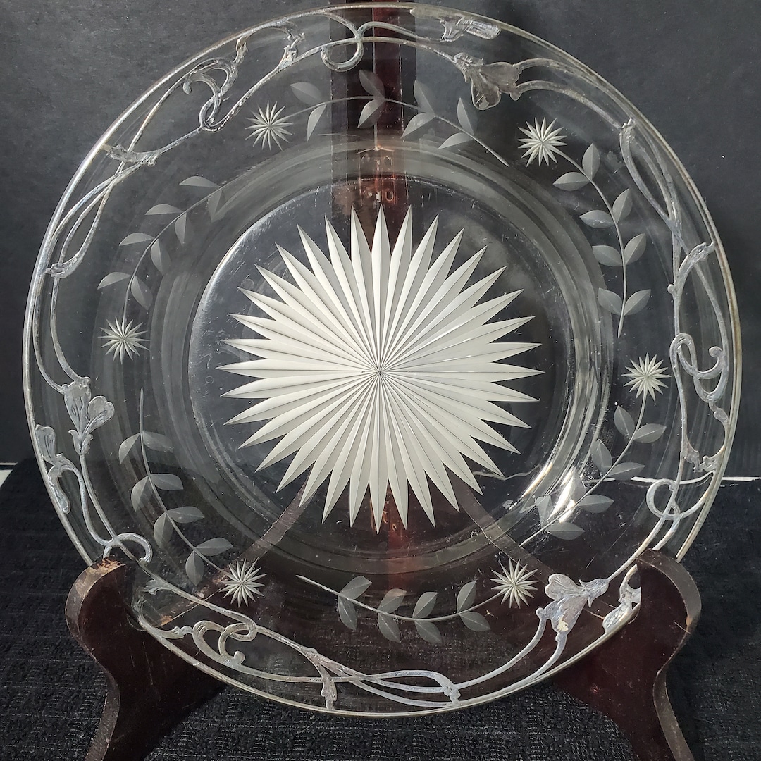 Antique Intaglio-cut Glass Plate With Sterling Silver Overlay, Flat ...