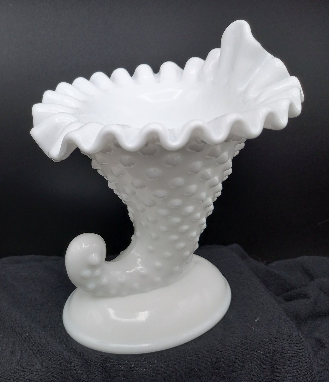 Fenton Hobnail Milk Glass Cornucopia Vase With Ruffled Edge - Etsy