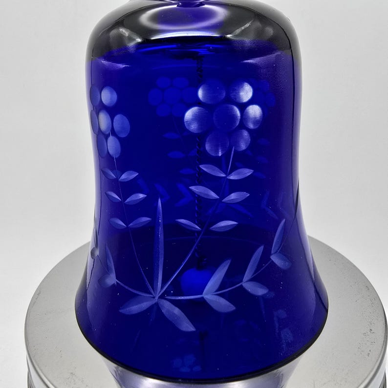 Vintage Etched to Clear Cobalt Blue Hand Bell, Clear Floral Etching - Etsy