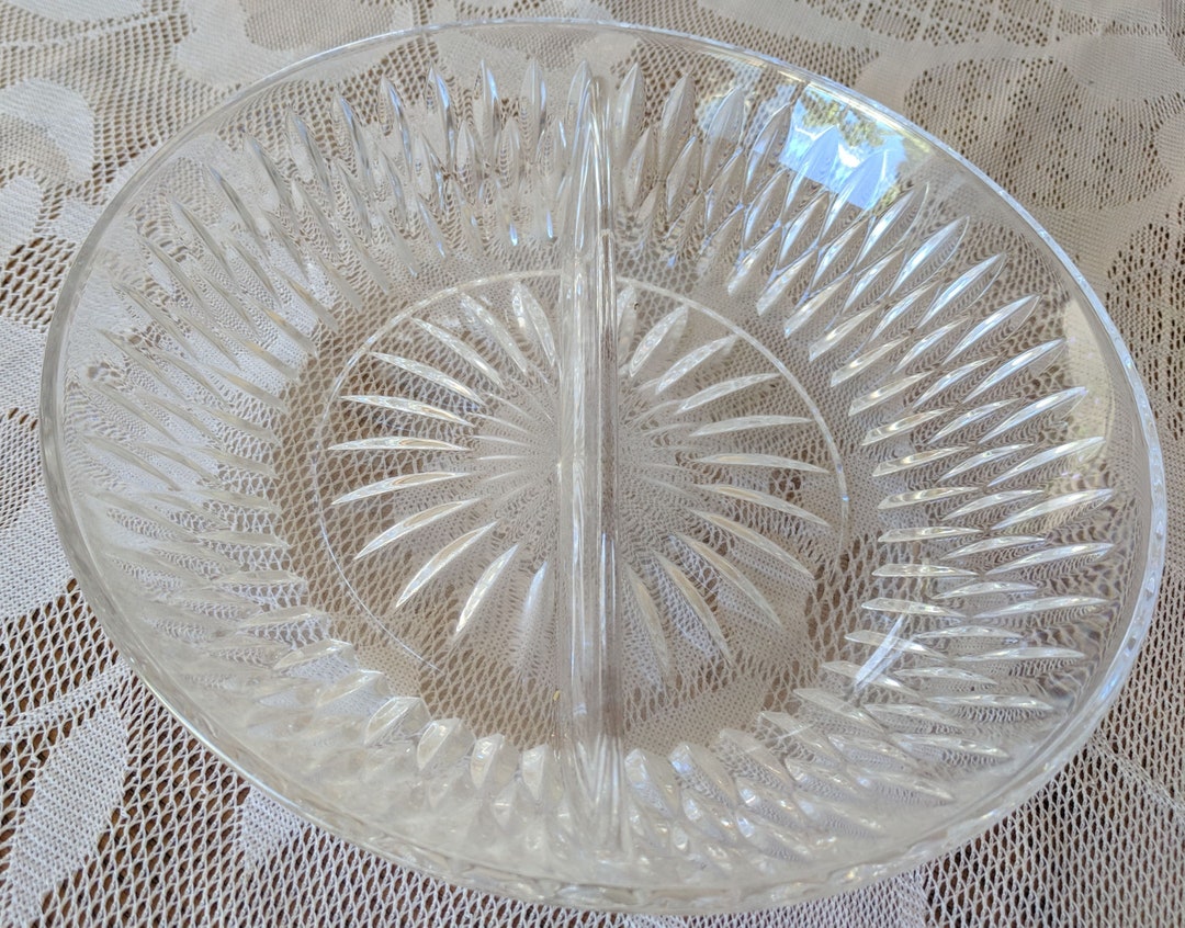 Vintage Clear Pressed Glass Divided Dish, Large Size Mid Century Dish ...