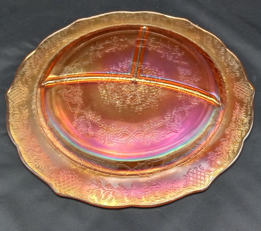 Iridescent Yellow 11" Grill Plate by Federal Glass, Bouquet and Lattice ...