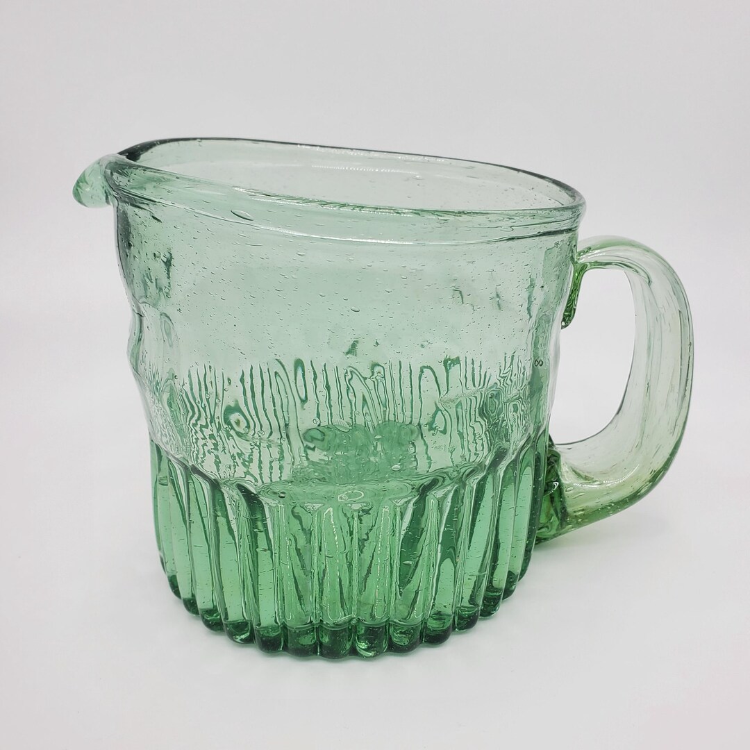 Large Vintage 1930s Green Glass Pitcher, Green Depression Glass Batter ...