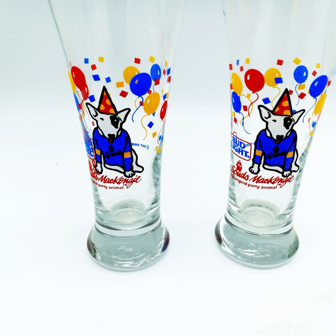 Spuds Mackenzie Bud Light Pilsner Party Glasses, Set of 2 10 Ounce Beer ...