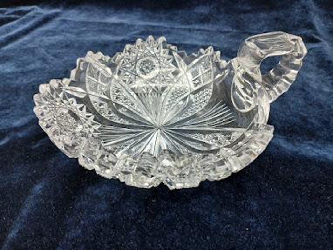 Cut Glass Candy Dish With Handle: Hobstar & Leaf Design, APB Sawtooth ...