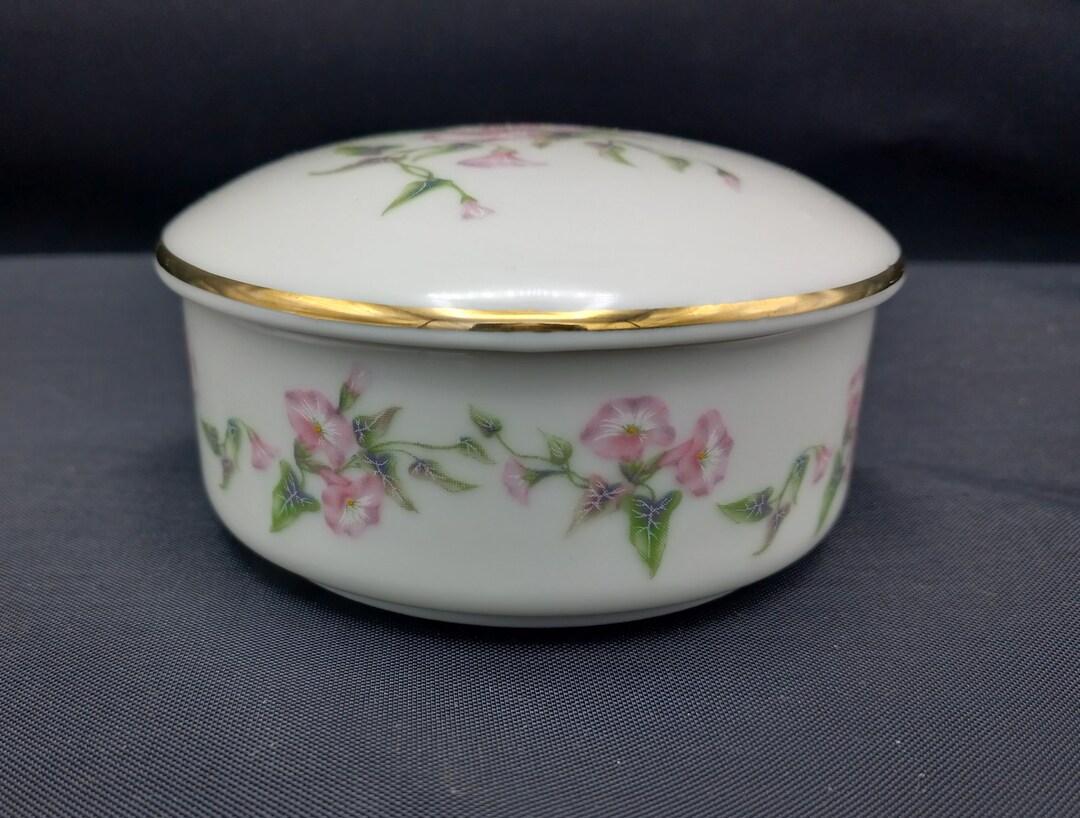 Vintage RUSS Porcelain Trinket Box, Morning Glories Russ Berrie Co. Inc ...