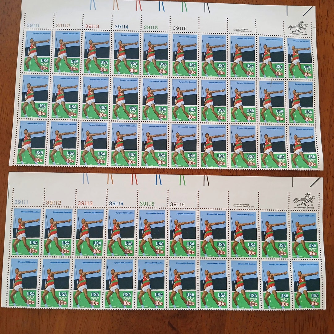 1980 Summer Olympic Games Plate Block Stamps, 1979 Mint 10 Cent Stamps ...
