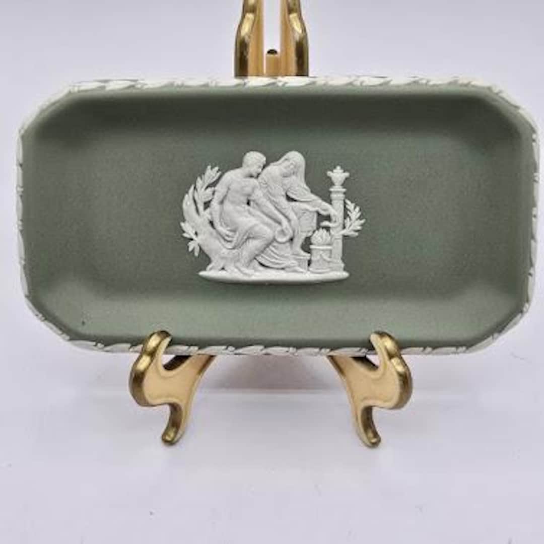 Wedgwood Sage Green Jasperware Trinket Dish, Oblong Trinket Tray ...