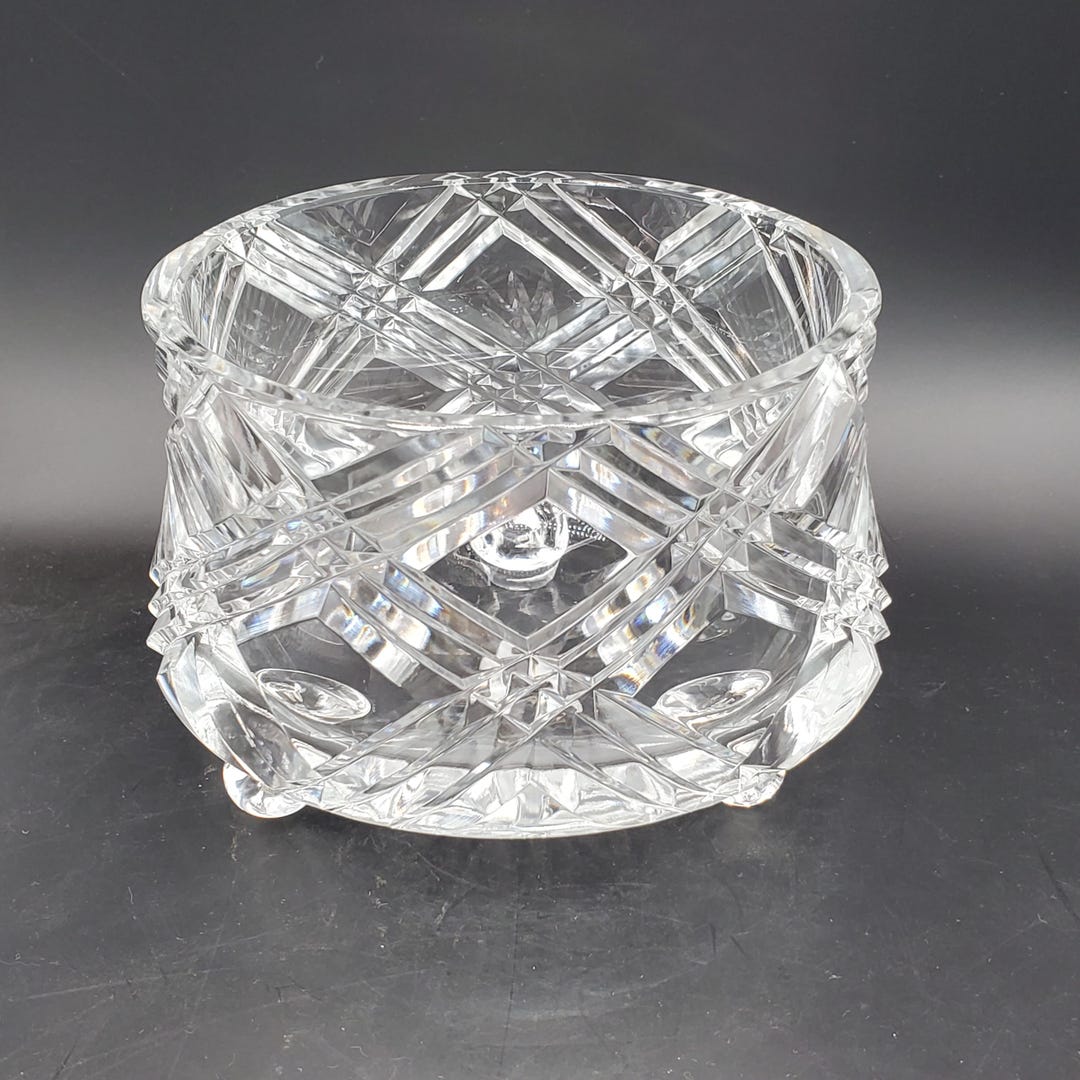 Vintg Clear Crystal Cut Glass Footed Candy Dish, Pillar Candle Holder ...