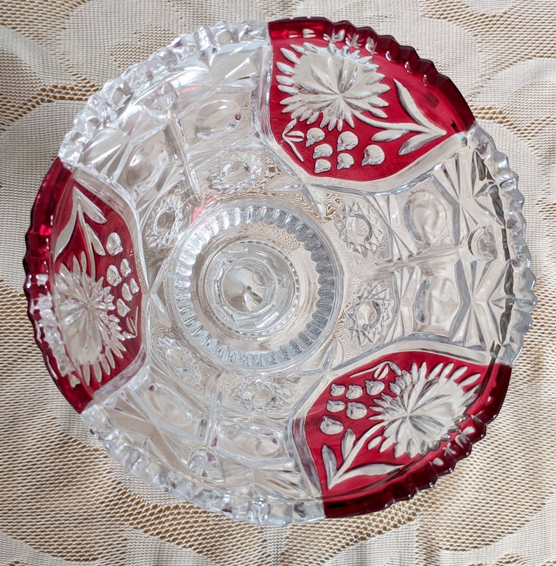 Ruby Red and Clear Glass Candy Dish, Compote Dish on Octagon Pedestal ...