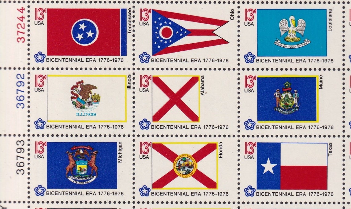 Bicentennial 1976 13 Cent State Flags Stamps Pane of 50 - Etsy