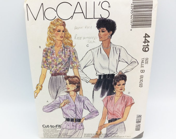 Mccall's Blouses Pattern No 4419 Size 8-10-12, 3 Sleeve Length Options ...