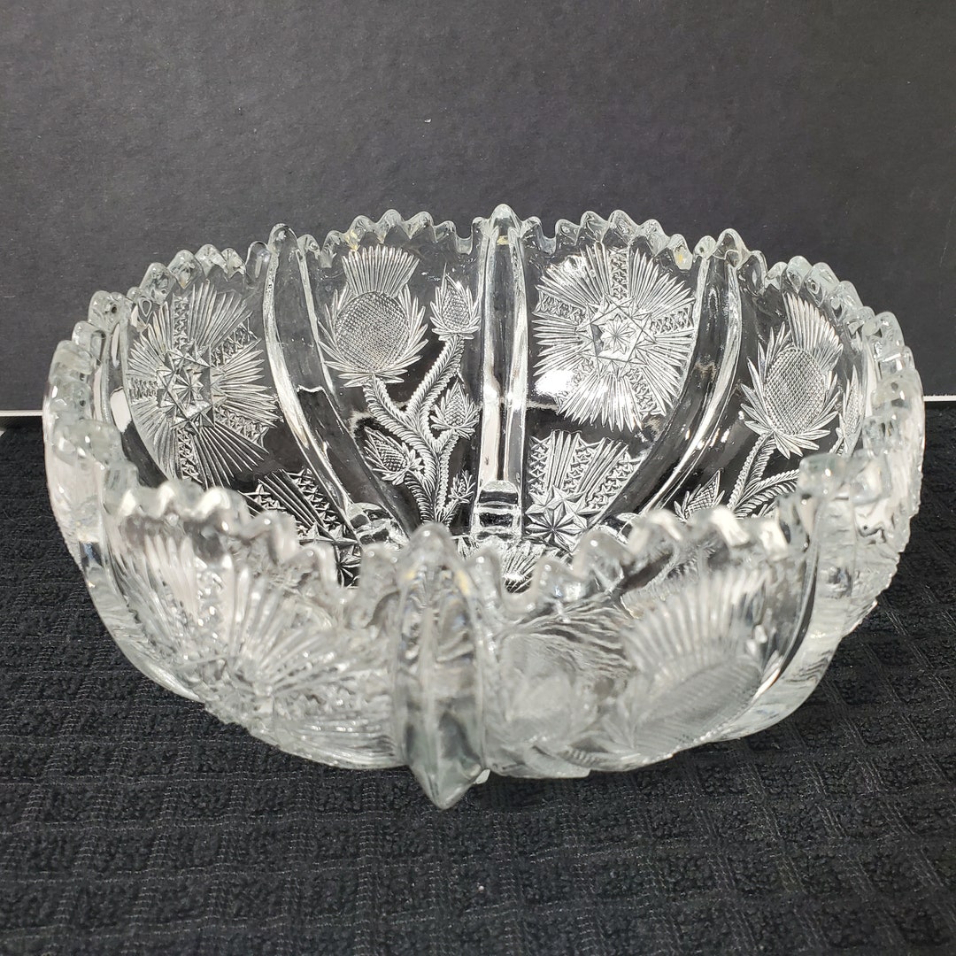 Large Pressed Glass Bowl, Paneled Thistle Pattern, 7" Decorative Bowl ...