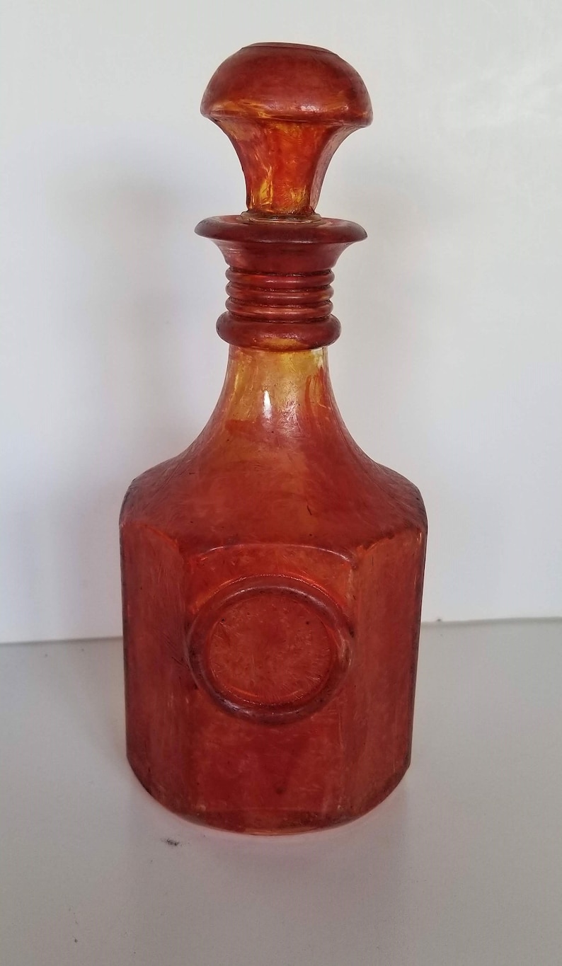 Vintage Whiskey Decanter with Stopper Covered in Red for Home | Etsy