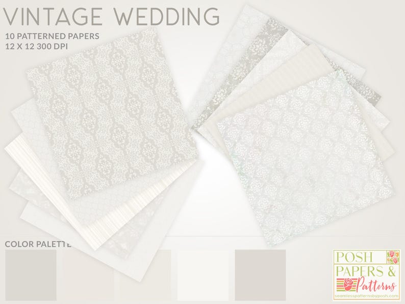 Antique Ivory Wedding Album Backgrounds, Vintage Damask Printable ...