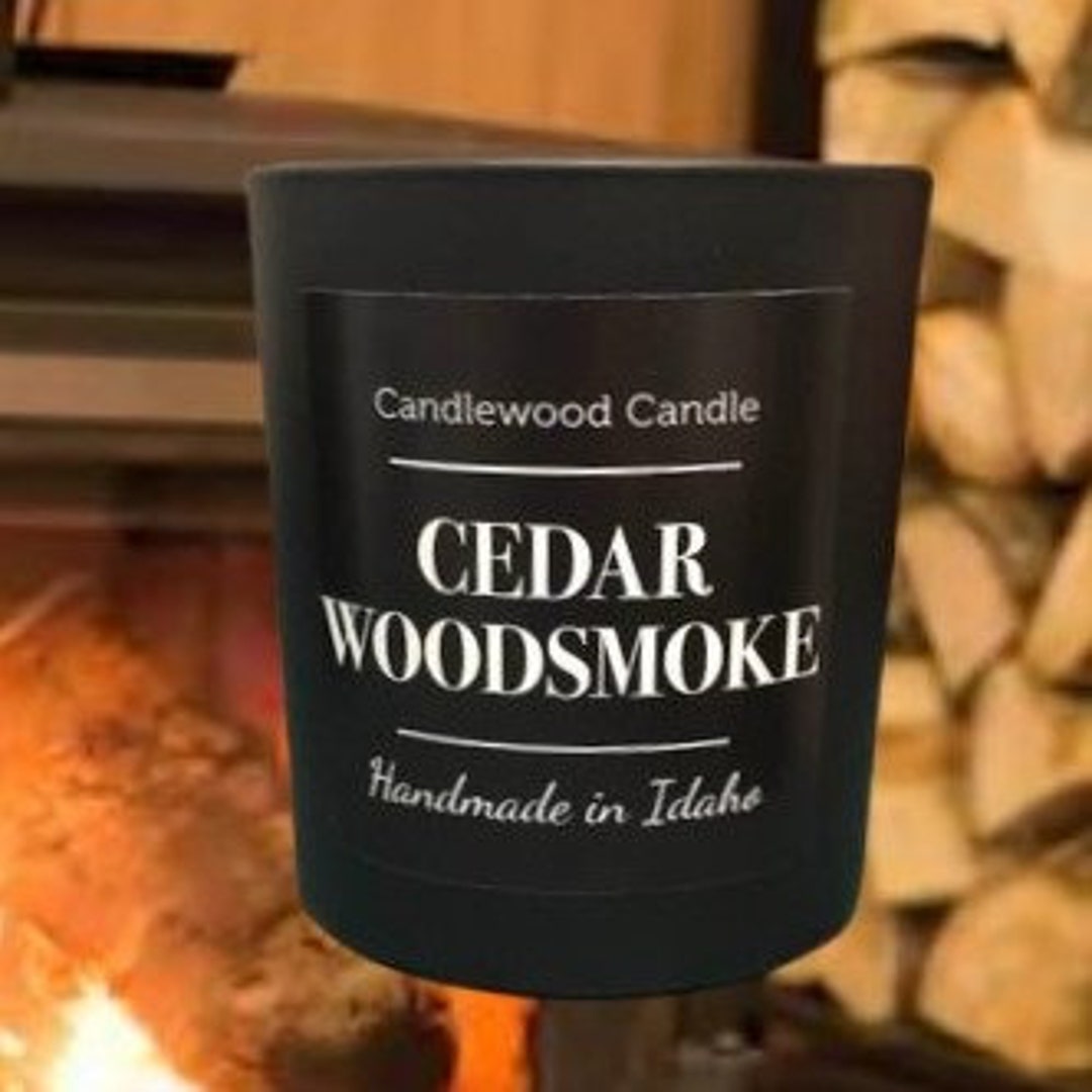 CEDAR WOODSMOKE Crackling Wood Fire Natural Soy Wax Candle in Black Jar ...