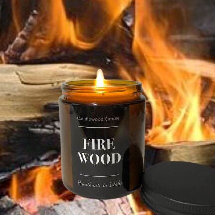 FIREWOOD - Crackling Wood Fireplace Soy Wax Candle in Amber Jar with ...