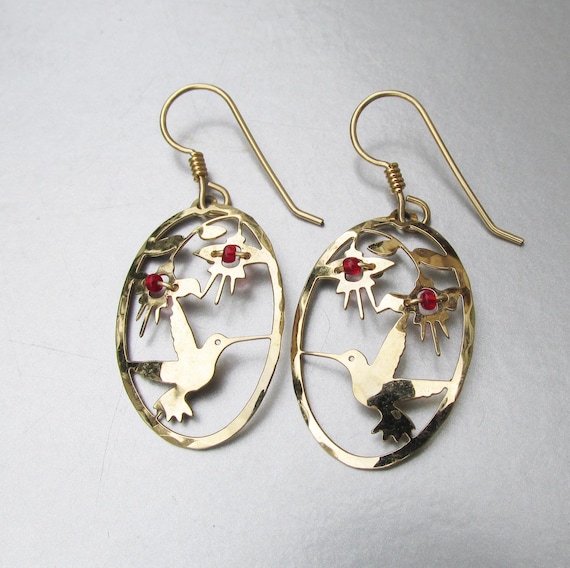 Signed Wild BRYDE Hummingbird Red Bead Flower Dangle … - Gem