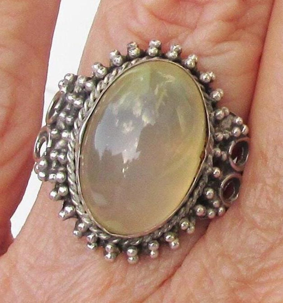 Large Sterling Silver Oval Mango Chalcedony Bali Style Vintage Ring ...