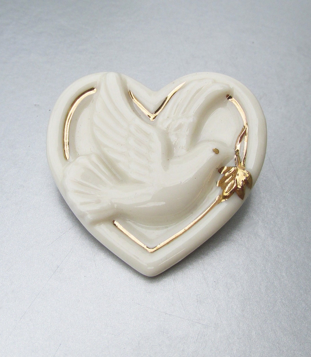Signed LENOX Peace Dove Vintage Heart Shaped China Brooch Pin - Etsy
