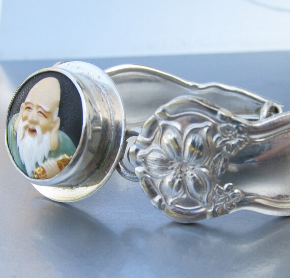 Sterling Silver Cameo LILY Spoon Bracelet, Chinese Ol… - Gem