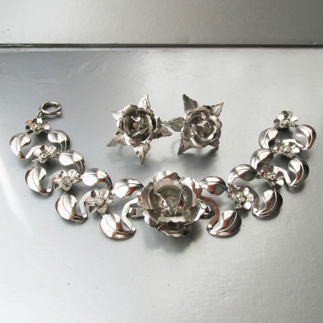 Vintage Bugbee & Niles Co. ALUMINUM ROSE Link Rhinestone 3-D - Etsy