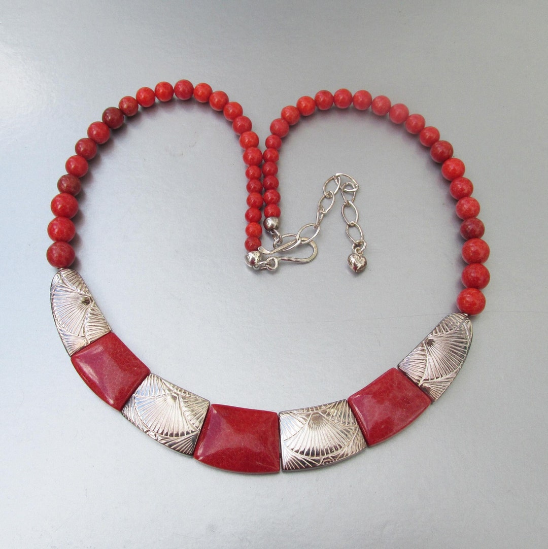 Sterling Silver Signed JAY KING Red Coral Collar Necklace - Etsy