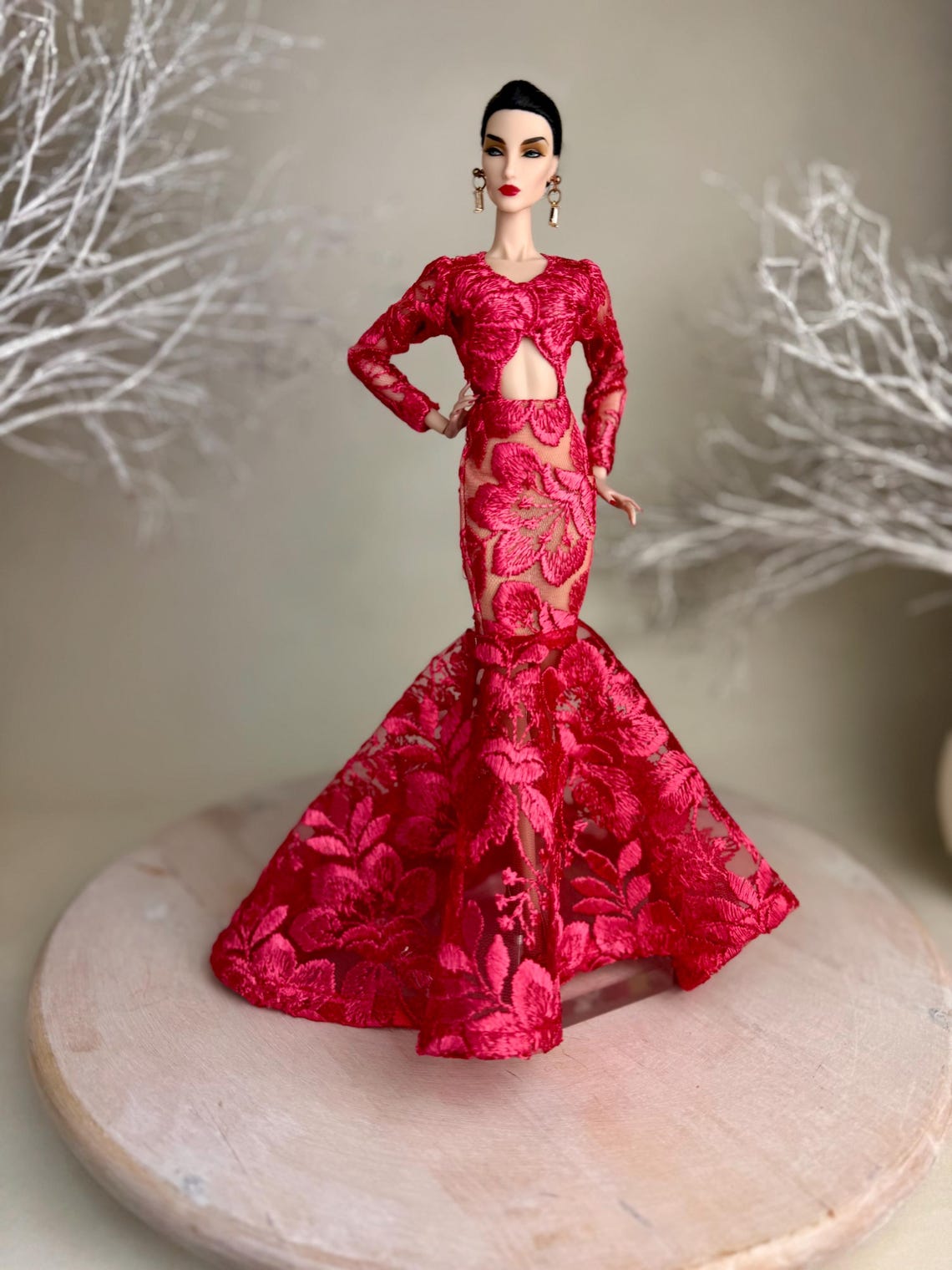 Red Lace Evening Gown for 12 " Dolls 1/6 Scale - Etsy