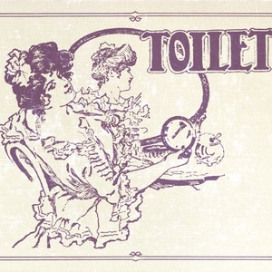 Art Nouveau Purple Bathroom Sign Toilet Poster Wall Print Cream off ...