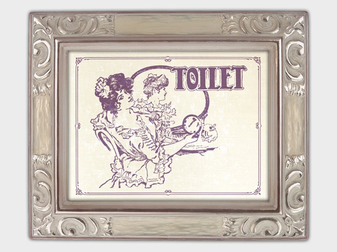 Art Nouveau Purple Bathroom Sign Toilet Poster Wall Print Cream off ...