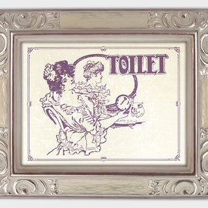 Art Nouveau Purple Bathroom Sign Toilet Poster Wall Print Cream off ...