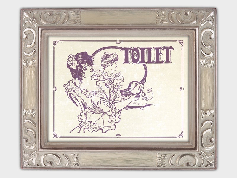Art Nouveau Purple Bathroom Sign Toilet Poster Wall Print Cream off ...