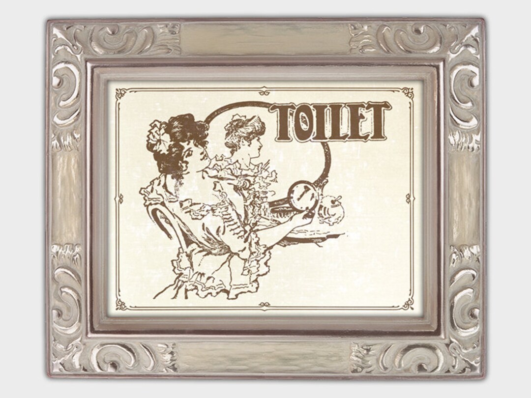Art Deco Bathroom Sign Toilet Poster Wall Print Brown Tan Cream off ...