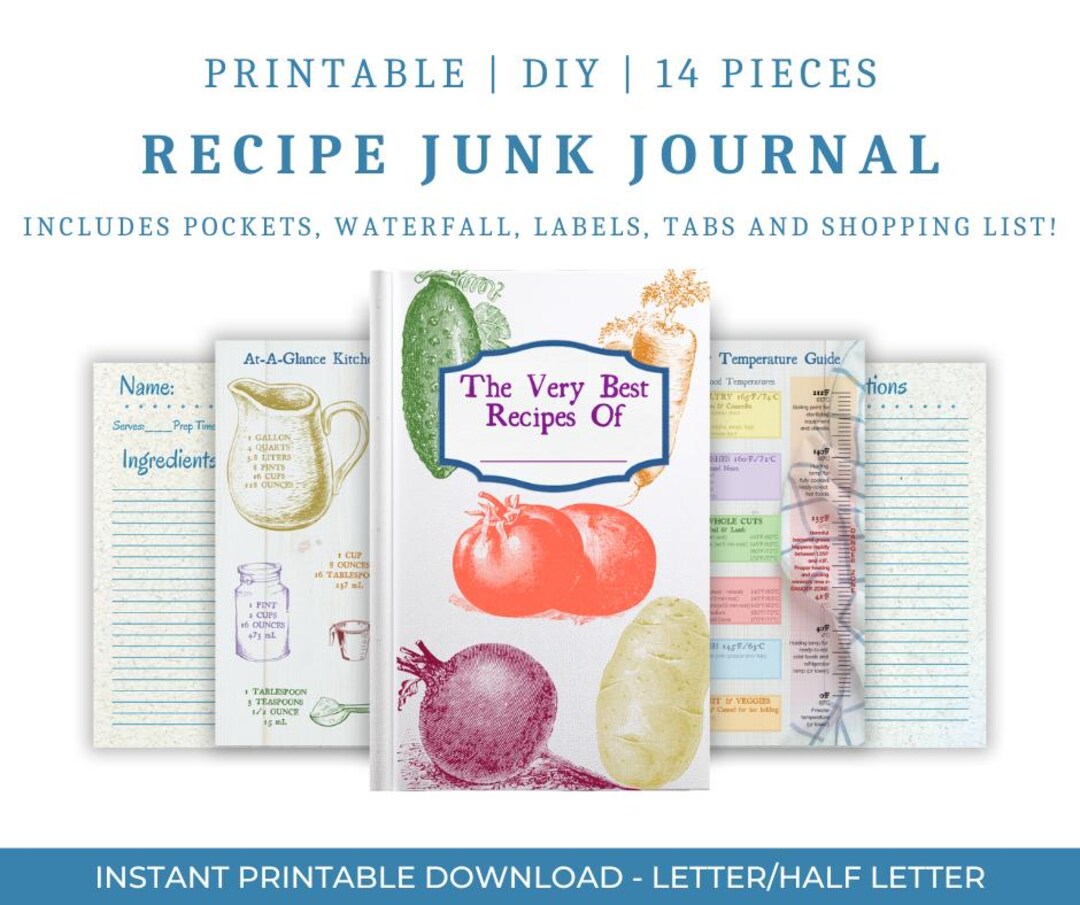 Recipe Junk Journal DIY Cookbook Printable Food Journal Kit - Etsy