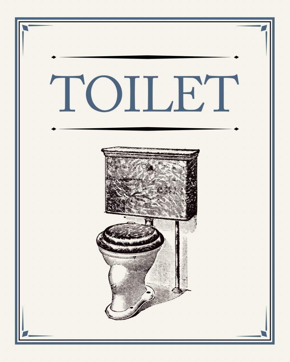 Toilet Restroom Door Sign Vintage Commode Antique Style 8x10 9x12 11x14 ...