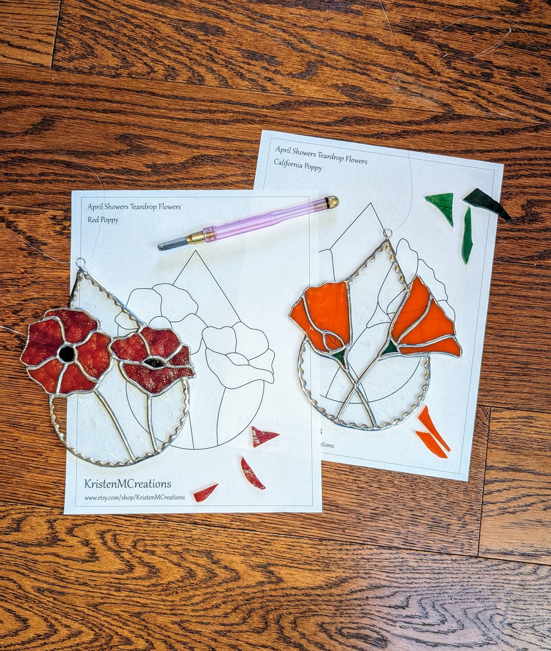 Poppy Stained Glass Flower Pattern Bundle, Stained Glass Teardrop ...