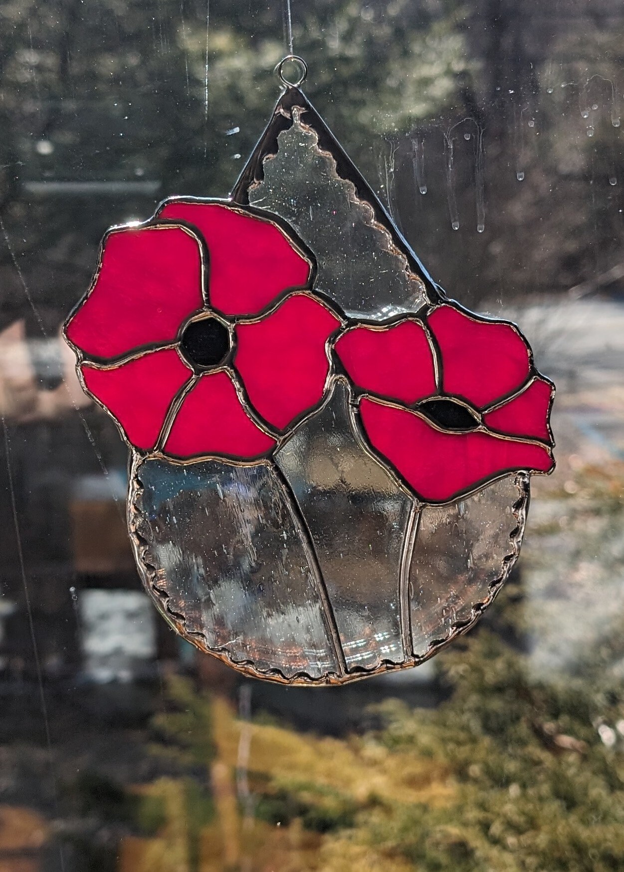 Red Poppy Stained Glass Flower Pattern, Stained Glass Teardrop Flowers ...