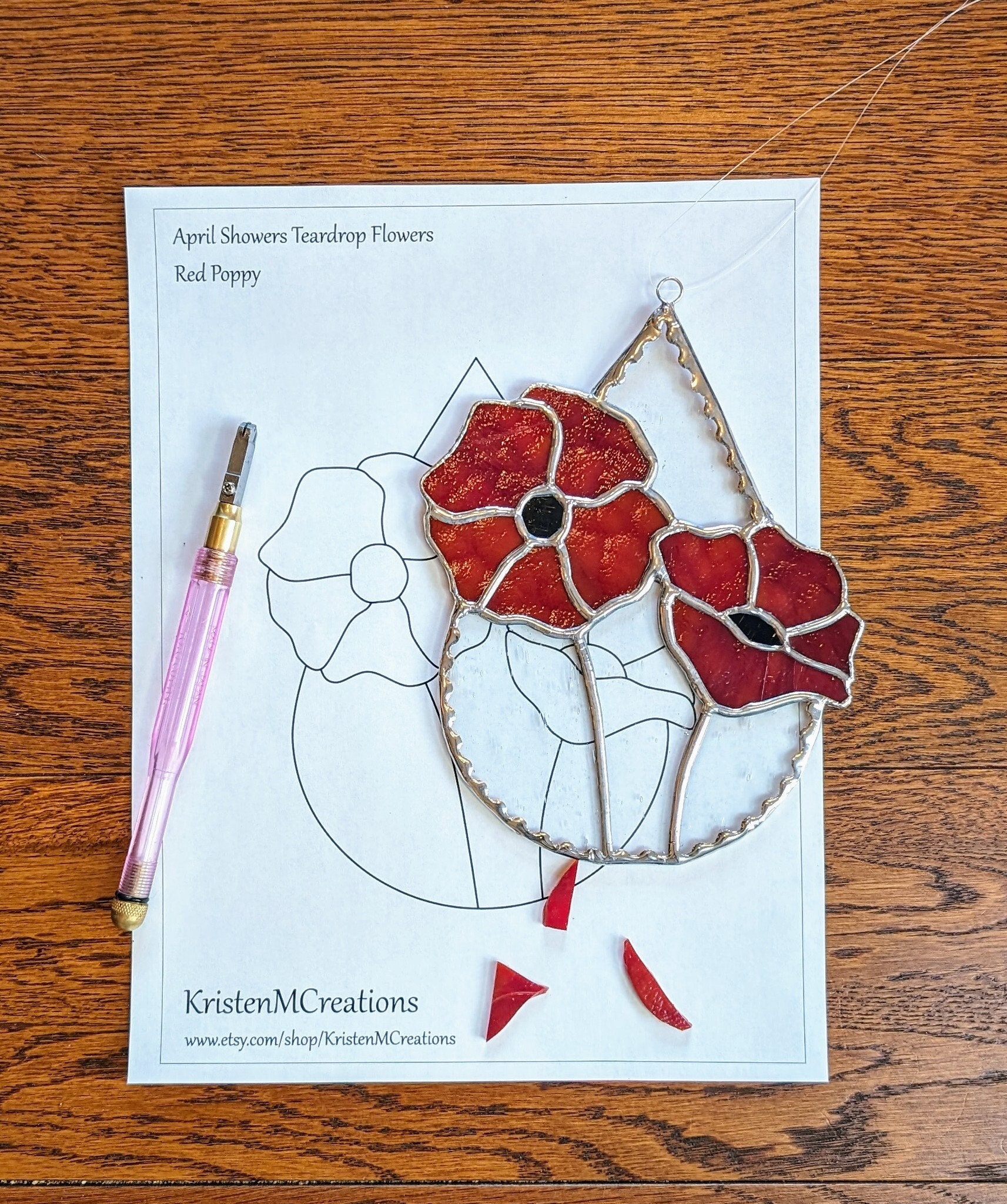 Red Poppy Stained Glass Flower Pattern, Stained Glass Teardrop Flowers ...