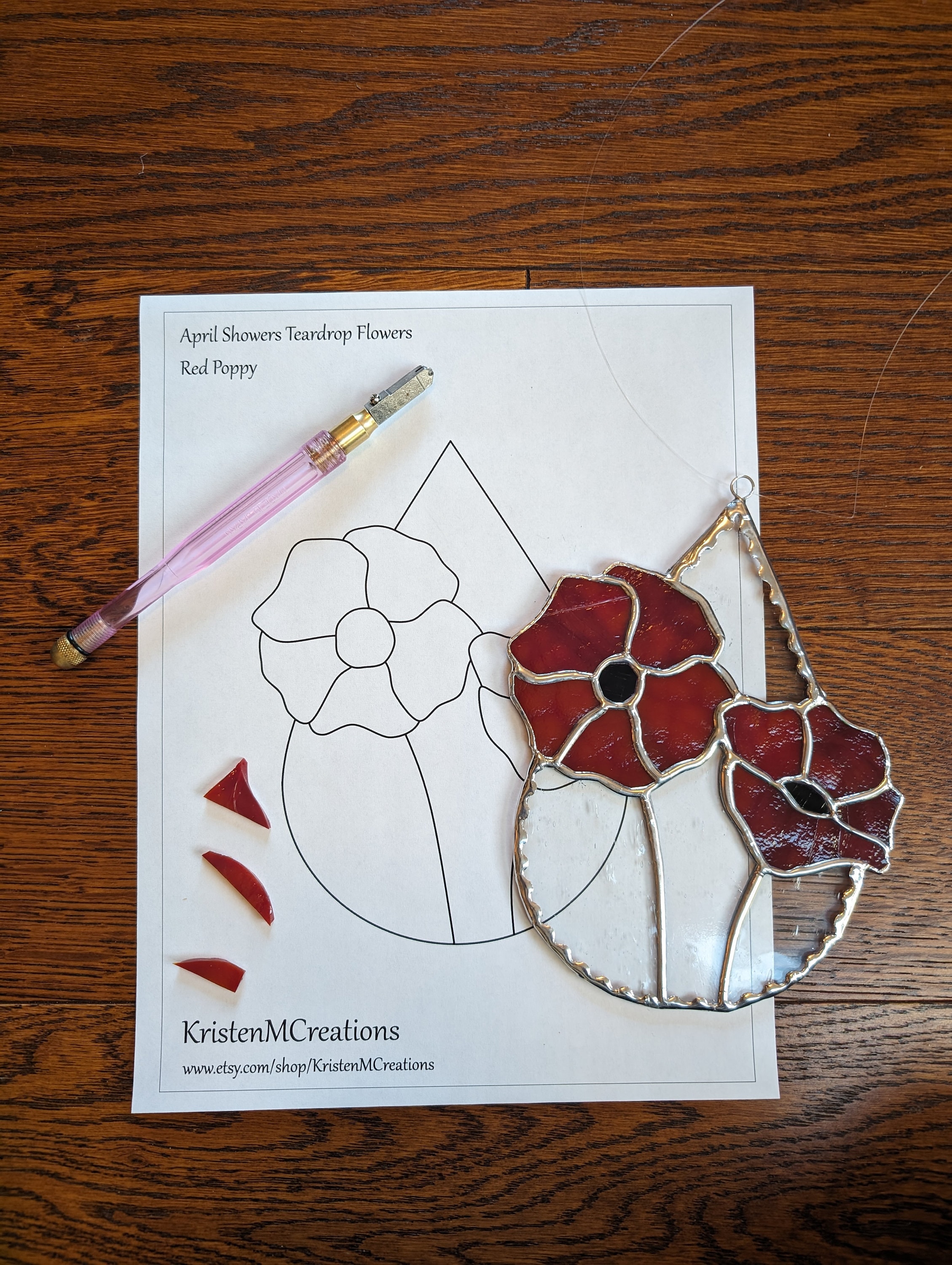 Poppy Stained Glass Flower Pattern Bundle, Stained Glass Teardrop ...