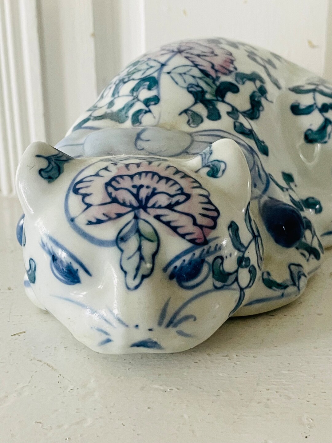 Blue & White Ceramic Cat Decor China Doorstop Bookshelf - Etsy