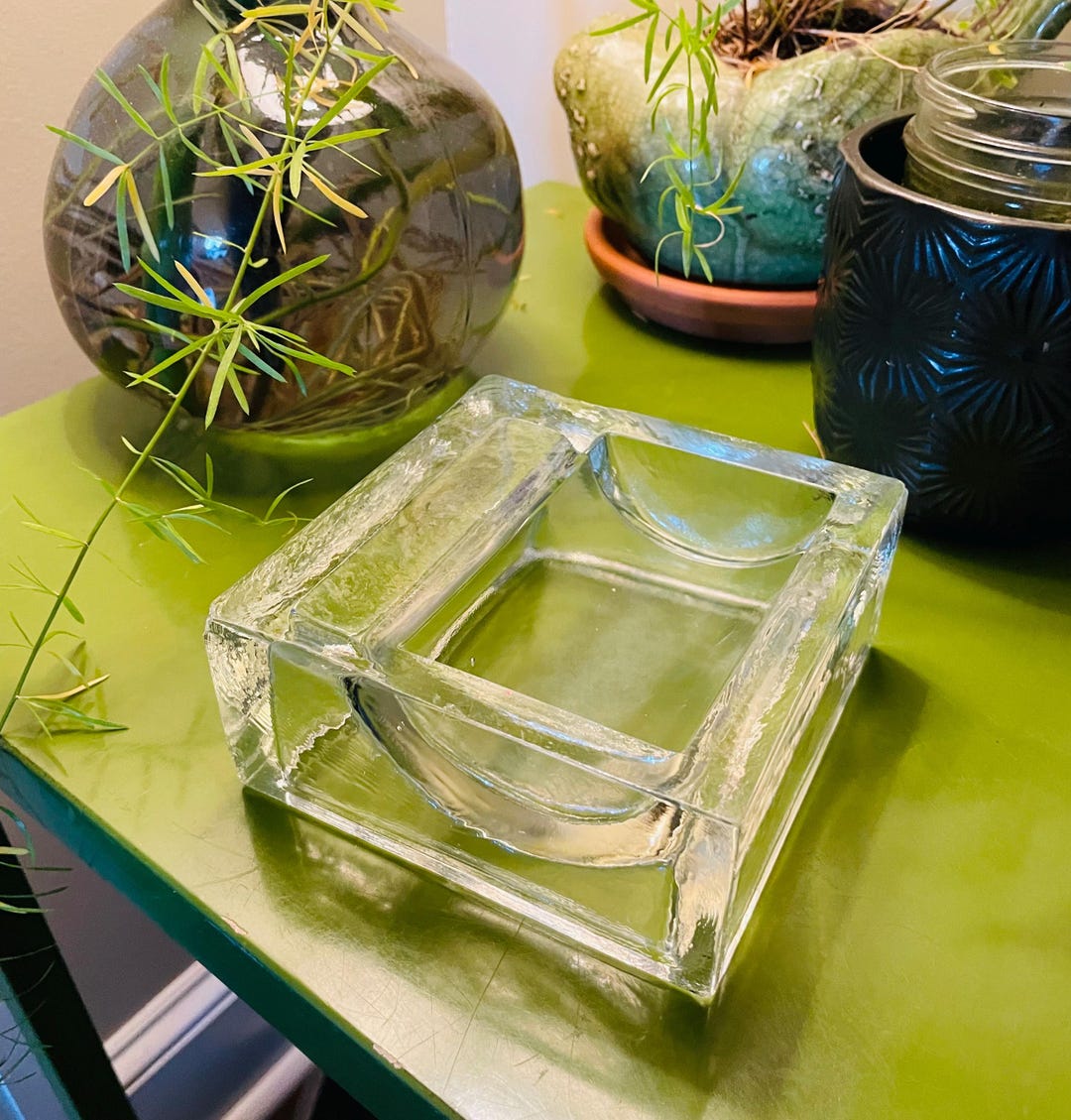 MCM Heavy Block Glass Modern Ashtray - Etsy