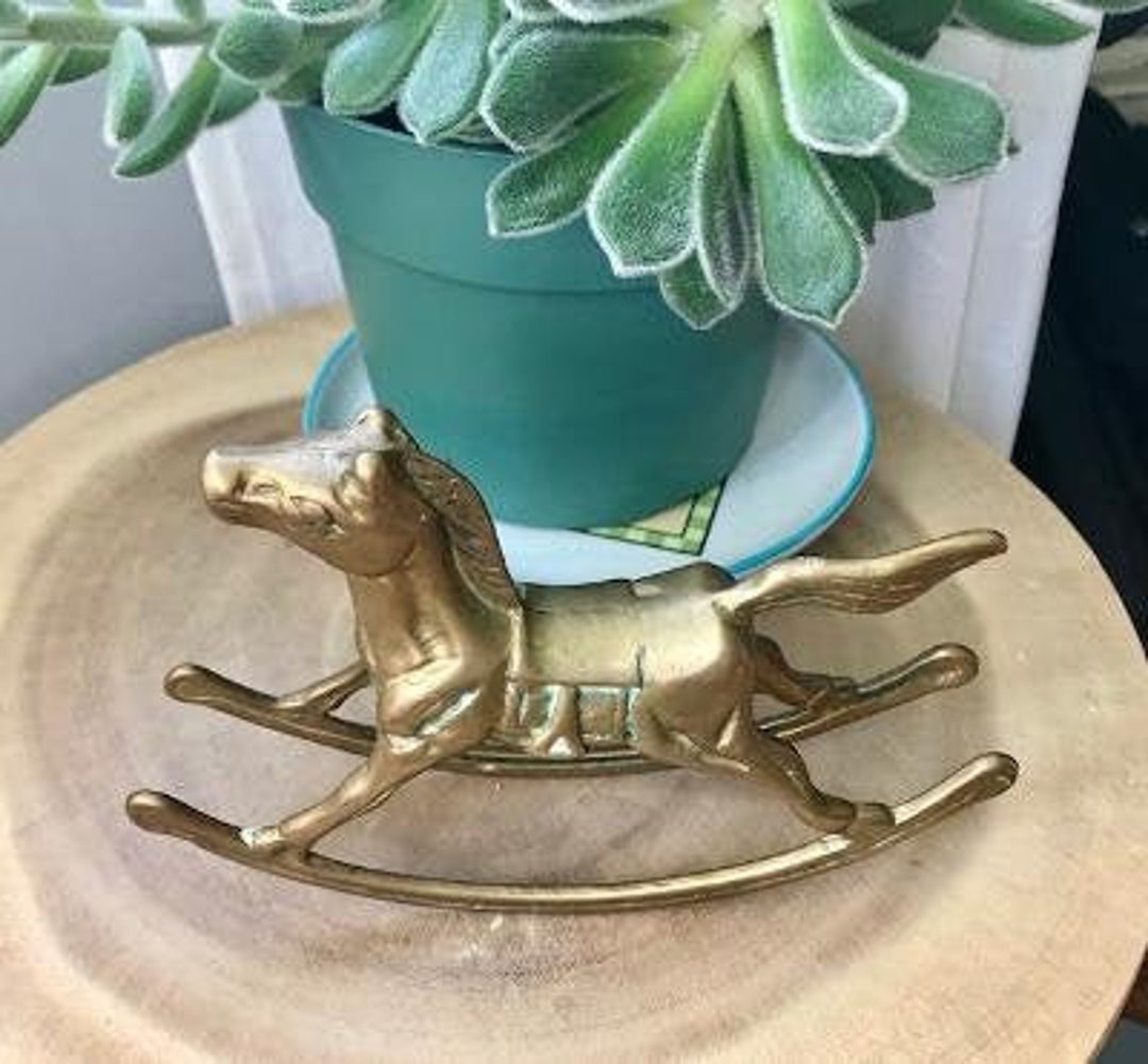 Vintage Solid Brass Rocking Horse Figurine Equestrian Decor - Etsy