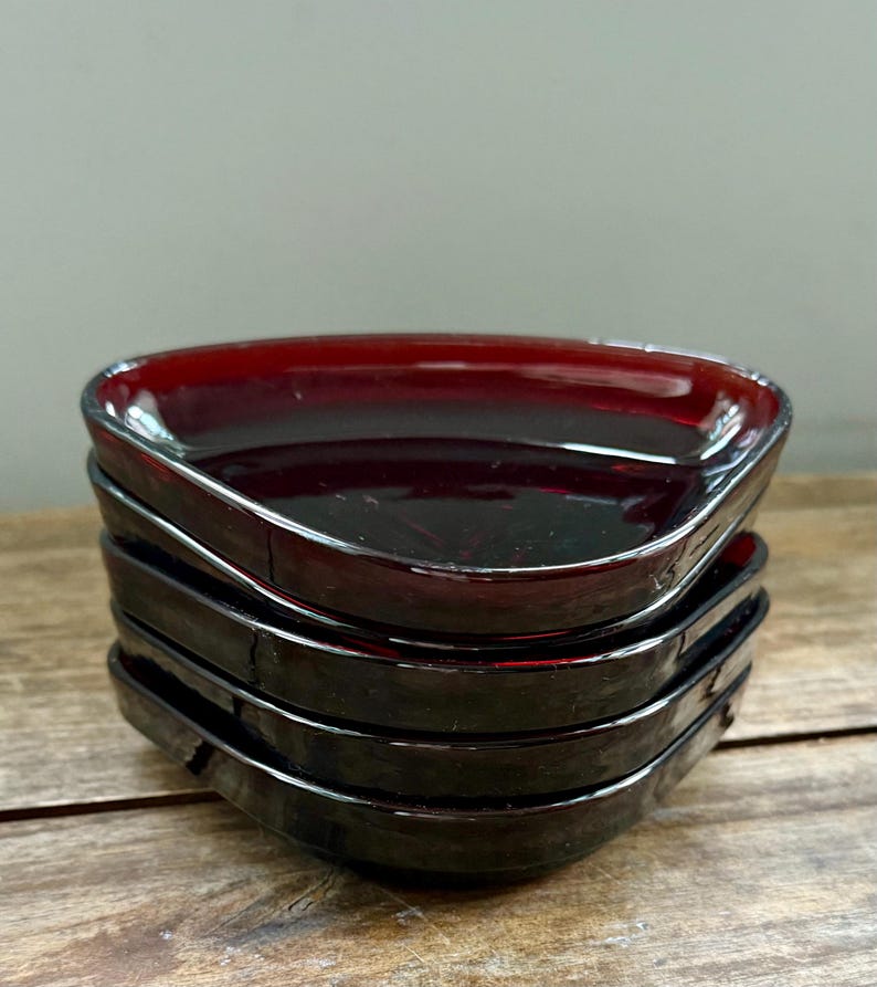Vintage Ruby Red Anchor Hocking Lazy Susan Compartments & Covered Bowl ...